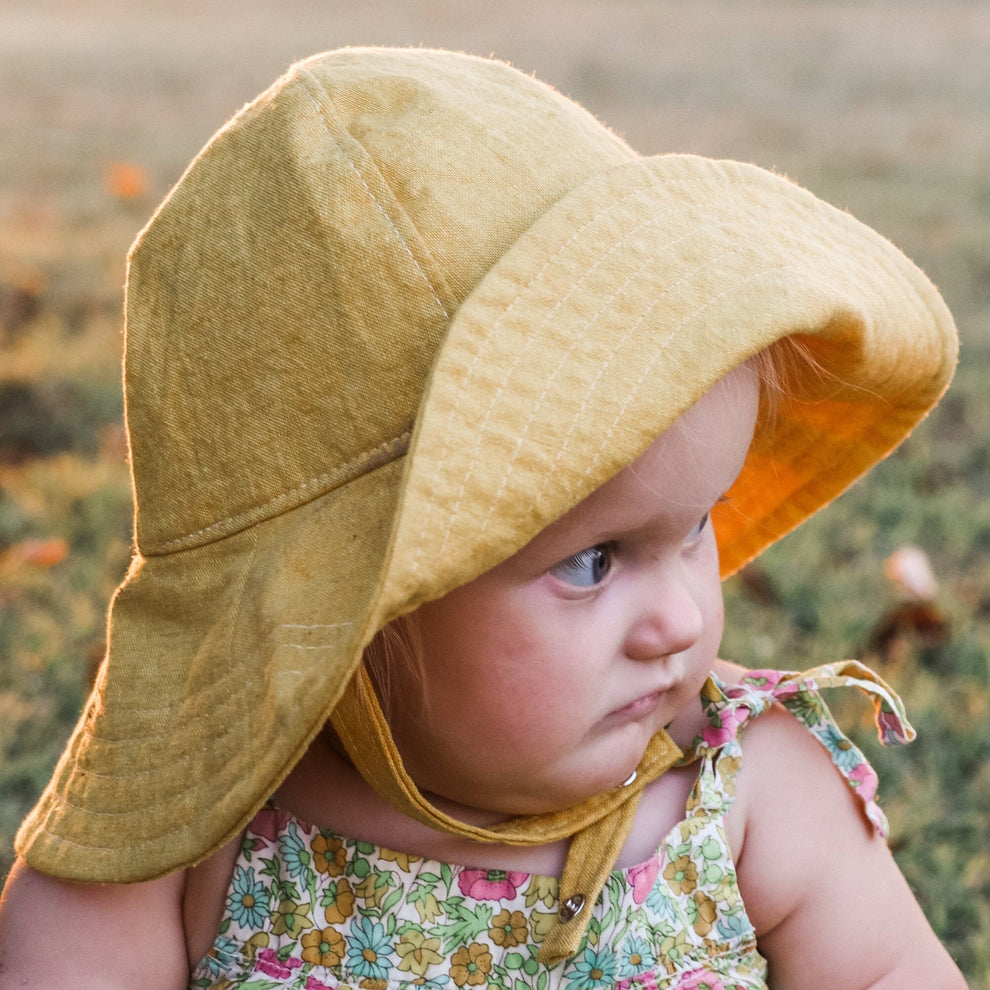 Baby Linen Wide Brim Sun Hat - Yellow – Blue Corduroy