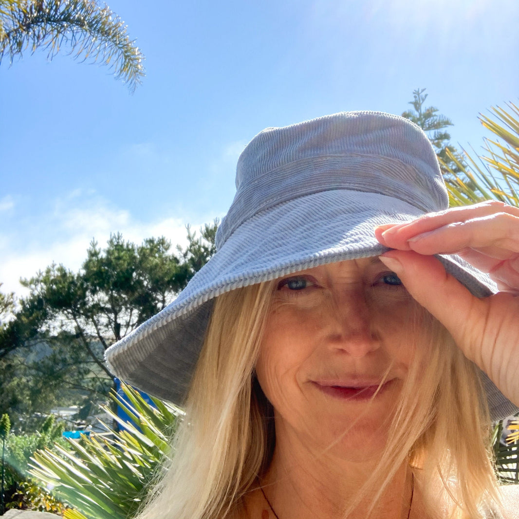 Womens Wide Brim Sun Hats – Blue Corduroy