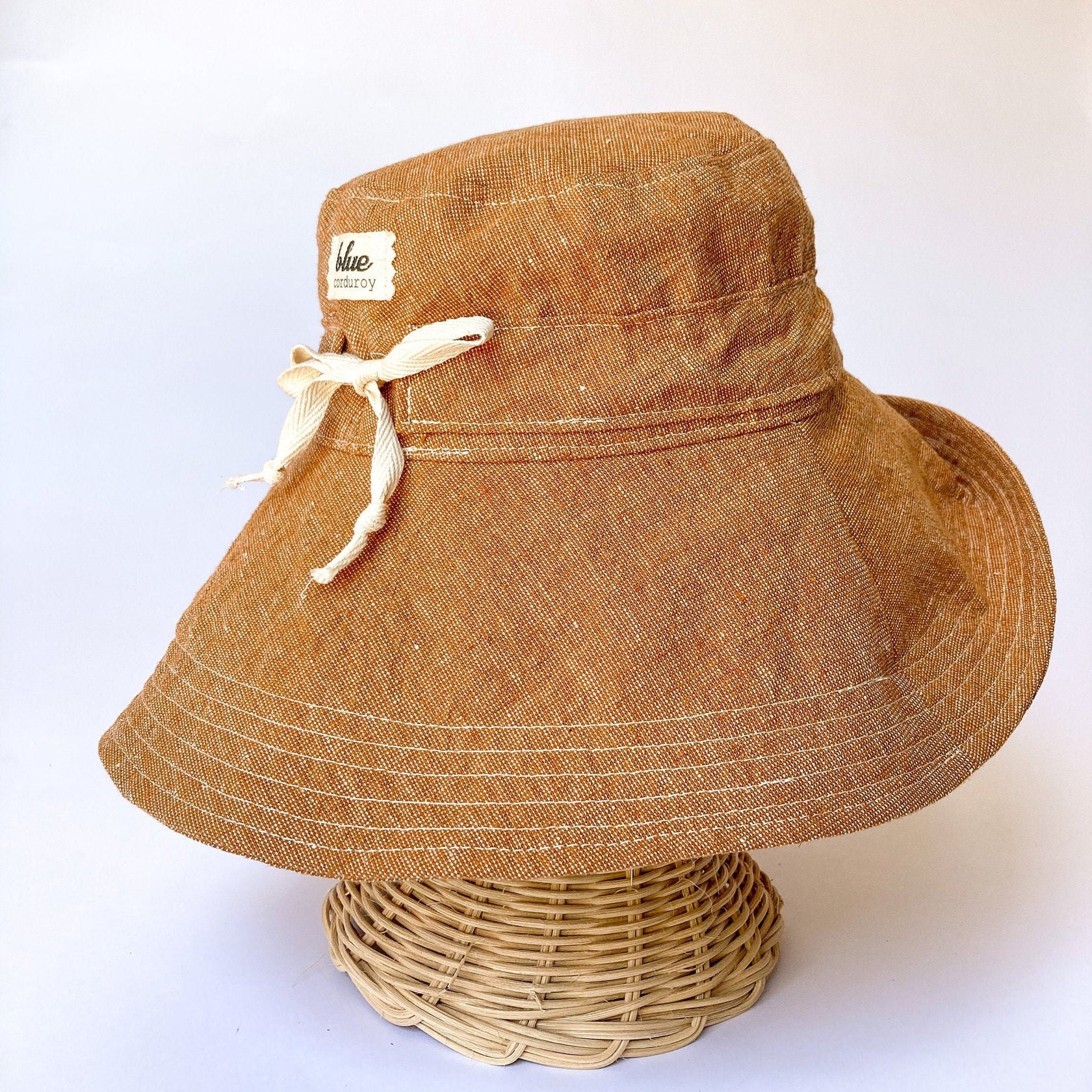 Linen Wide Brim Sun Hat with Tie - Rust – Blue Corduroy