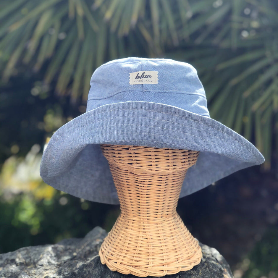 Womens Wide Brim Sun Hats – Blue Corduroy